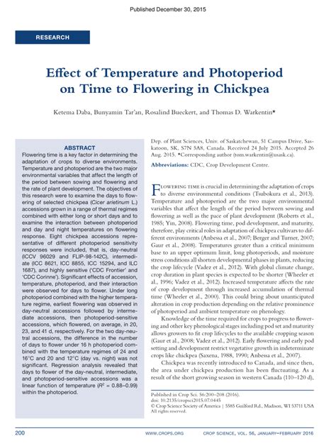 Pdf Effect Of Temperature And Photoperiod On Time To Flowering In Chickpea