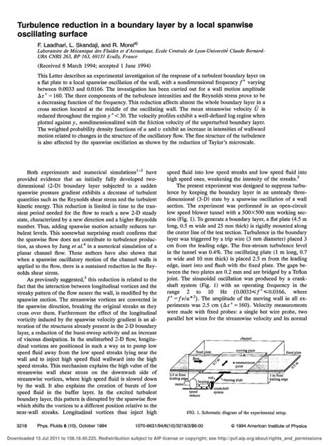 Pdf Turbulence Reduction In A Boundary Layer By A Local Spanwise Oscillating Surface