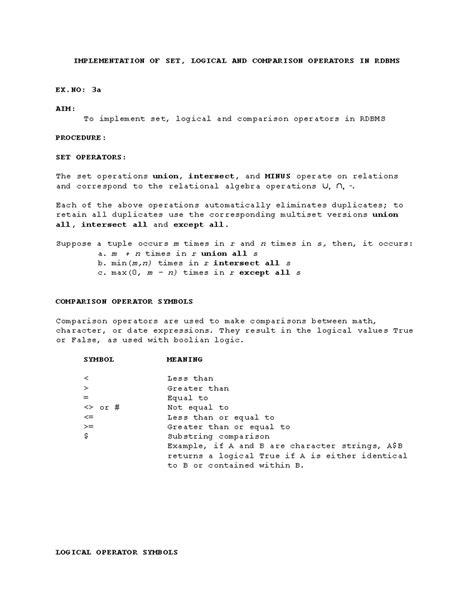 3 set operations logical and comparitive operators implementation of set logical and