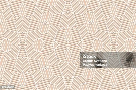 엠보싱 라이트 베이지 색 배경 민족 디자인을 커버 기하학적 모양 선 줄무늬의 3d 패턴 아르 데코 스타일 동양 아시아 인도 멕시코의 민속 전통 장식품 0명에 대한 스톡 벡터