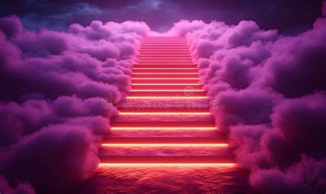 Neon Steps Through Clouds Stock Illustration Illustration Of Digital 379794531