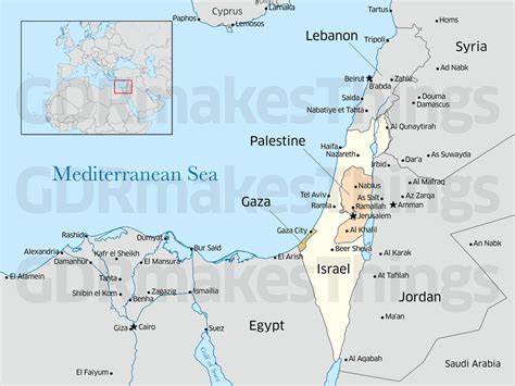 Digital Map Of The Eastern Mediterranean Including Israel Palestine