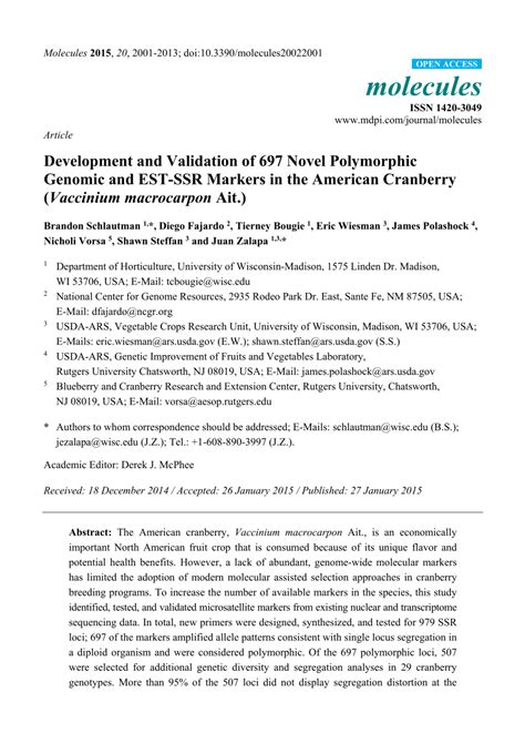 Pdf Development And Validation Of 697 Novel Polymorphic Genomic And Est Ssr Markers In The