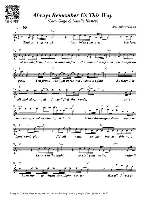 Sheet Always Remember Us This Way Pdf Lời And Hợp âm Nốt Nhạc