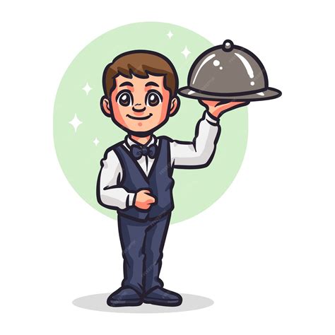 손으로 그린 웨이터 만화 그림 무료 벡터