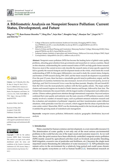 Pdf A Bibliometric Analysis On Nonpoint Source Pollution Current Status Development And Future