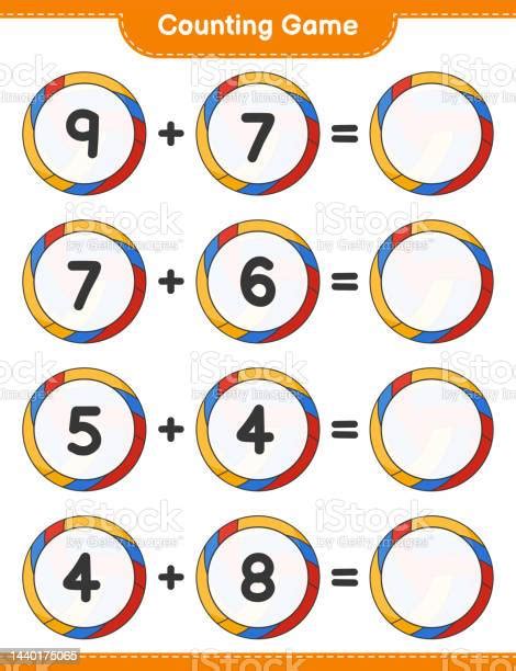 카운트와 매치 배구의 수를 계산하고 올바른 숫자와 일치 교육 어린이 게임 인쇄 가능한 워크 시트 벡터 일러스트 레이 션 0명에