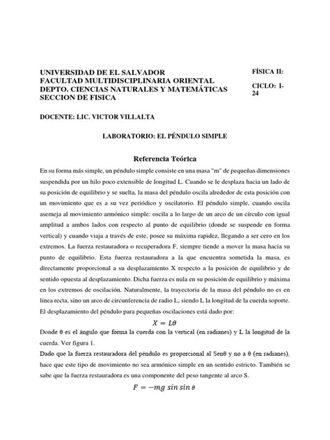 Practica El Pendulo Simple Pdf Péndulo Oscilación