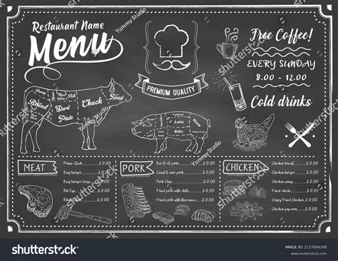 Vektor Stok Restaurant Food Menu Design Chalkboard Background Tanpa