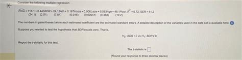 Solved Consider The Following Multiple Regression