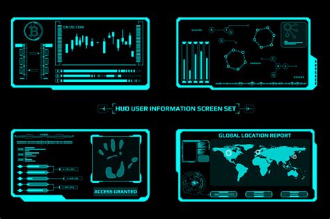 Hud는 미래 기술 인터페이스 화면 요소 패널 설정된 벡터입니다 제어판에 대한 스톡 벡터 아트 및 기타 이미지 제어판 가상현실 가상현실 시뮬레이터 Istock