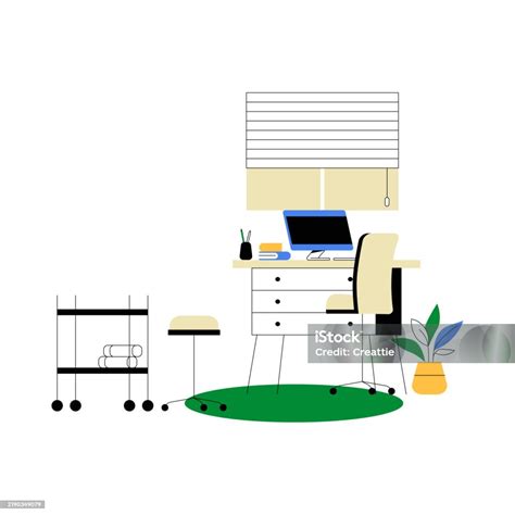 수납 서랍과 컴퓨터가 있는 사무실 책상 에서 현대 홈 오피스 설정 생산성 및 작업 공간 조직을 상징하는 평면 벡터 일러스트 레이 션 흰색 배경에 고립 되어 있습니다 노트북에