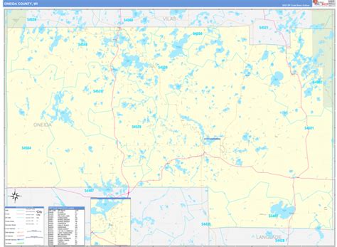 Oneida County Wi Zip Code Wall Map Basic Style By Marketmaps Mapsales