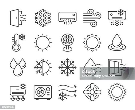 에어컨 라인 아이콘 세트입니다 벡터 일러스트레이션 편집 가능한 스트로크 64x64 픽셀 완벽 아이콘에 대한 스톡 벡터 아트 및 기타 이미지 Istock