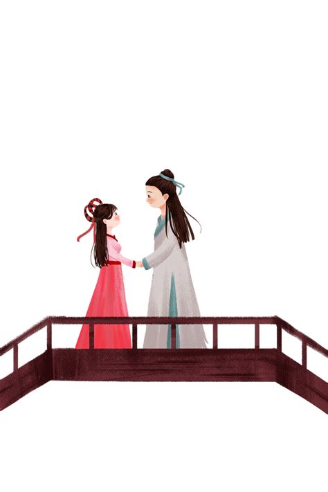 七夕节牛郎织女手绘插画卡通可素材png元素背景图片创意设计海报首页专题情侣情人节