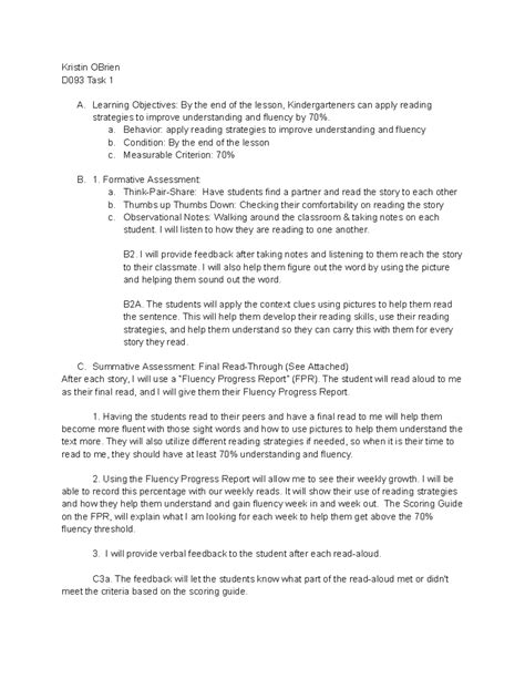 D093 Task 1 Task 1 Kristin Obrien D093 Task 1 A Learning