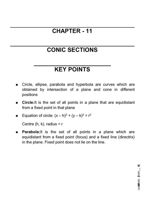 Class 11 Maths Conic Sections Notes All Important Notes