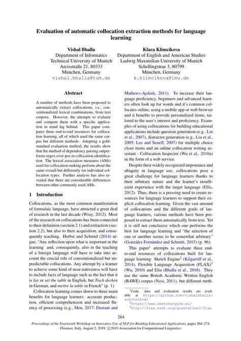 Pdf Evaluation Of Automatic Collocation Extraction Methods For Language Learning
