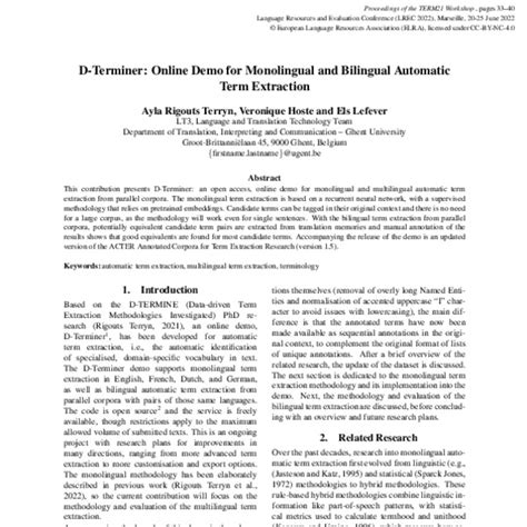 D Terminer Online Demo For Monolingual And Bilingual Automatic Term