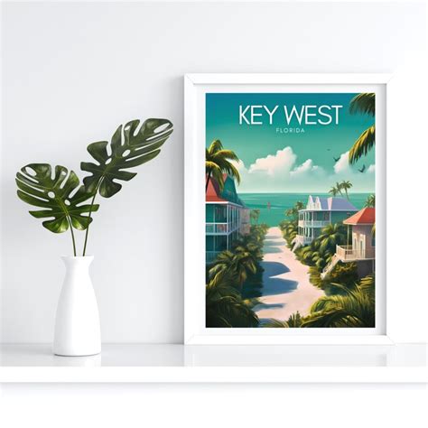 Key West Print Poster Florida Keys Usa Vintage City Minimalist Illustration Coastal Decor