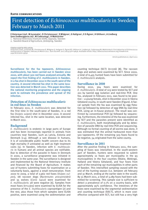 Pdf First Detection Of Echinococcus Multilocularis In Sweden February To March 2011