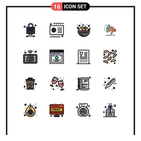 User Interface Pack Of 16 Basic Flat Color Filled Lines Of Panel Access Food Voice Loud Editable