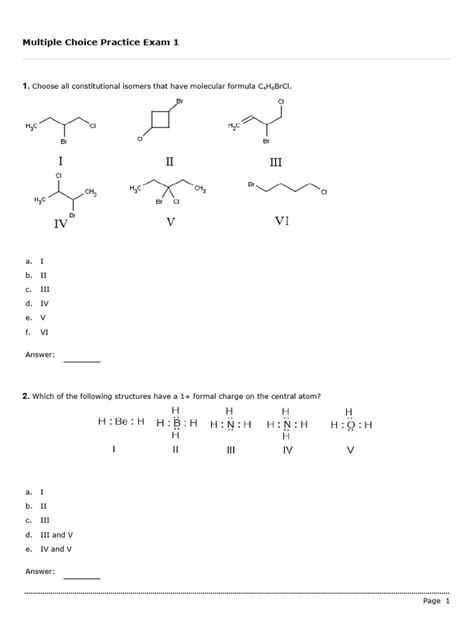 Multiple Choice Practice Test 1 Pdf Conformational Isomerism Ketone
