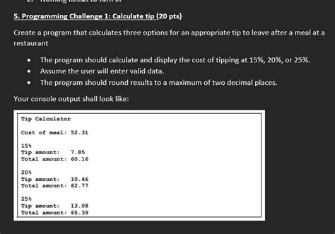 Solved 5 Programming Challenge 1 Calculate Tip 20 Pts