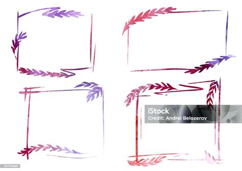 빈티지 예술 적인 수채화 사각형 프레임 프리 핸드 드로잉을 설정합니다 빨간색 주황색 분홍색 보라색 및 보라색 얇은 직사각형 프레임 요소를 설정합니다 인포그래픽 카탈로그 배경