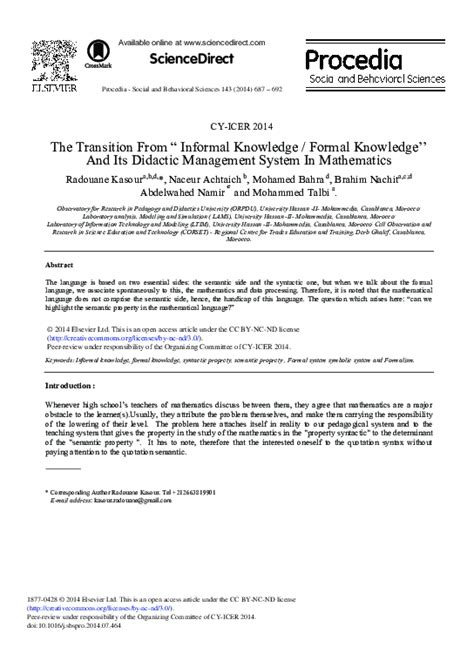 Pdf The Transition From Informal Knowledge Formal Knowledge” And Its Didactic Management