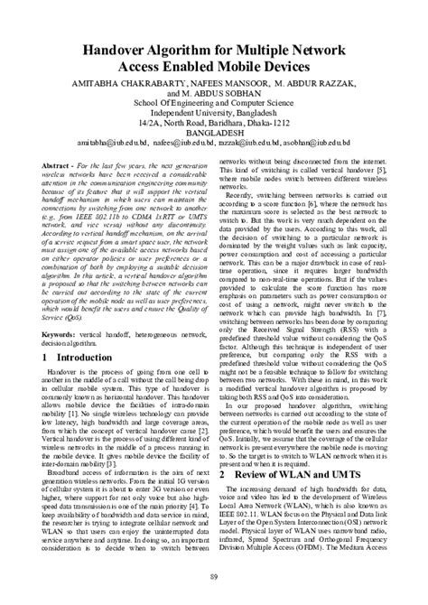 pdf handover algorithm for multiple network access enabled mobile devices