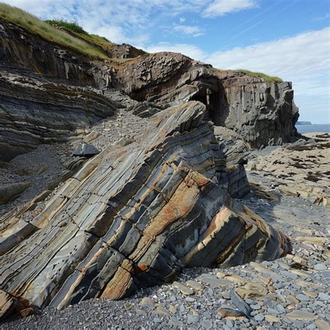 Schist Outcrops Revealing Layers Of Geological History Premium Ai