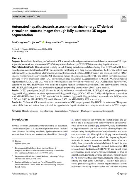 Pdf Automated Hepatic Steatosis Assessment On Dual Energy Ct Derived Virtual Non Contrast