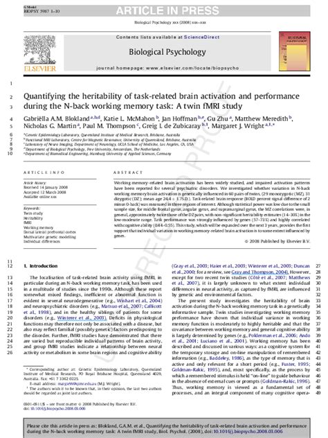 Pdf Quantifying The Heritability Of Task Related Brain Activation And Performance During The N