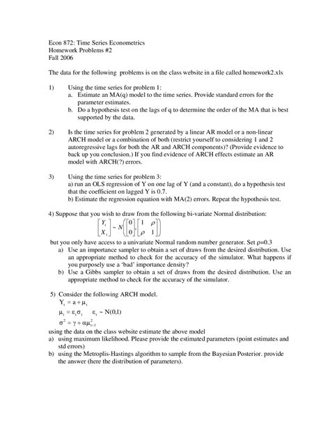 Homework 2 Questions Time Series Econometrics Econ 8720 Docsity