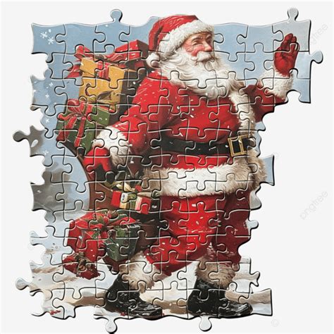 선물 자루를 들고 있는 만화 산타클로스와 직소 퍼즐 퍼즐 실톱 교육 Png 일러스트 및 이미지 에 대한 무료 다운로드 Pngtree