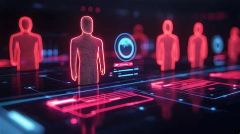 Futuristic Digital Interface With Holographic Figures And Data Displays