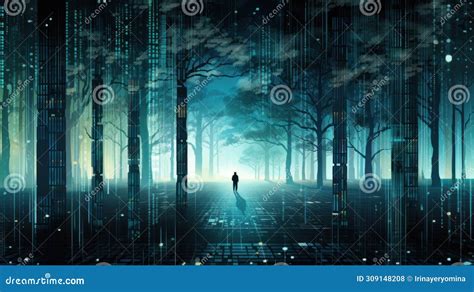 Futuristic Digital World With Binary Code Streams Pixel Art Inspired