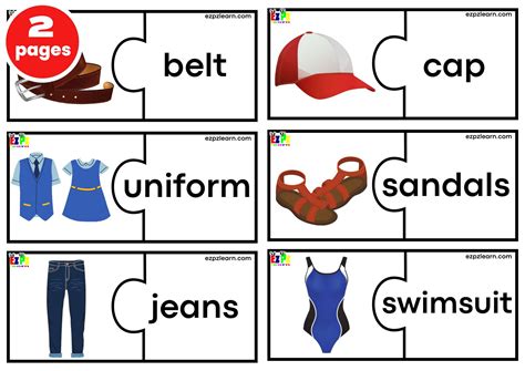 Clothes Puzzle Match Game Large 6 Words Per Page Free Pdf Download