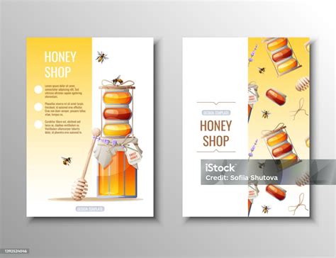 꿀 제품이있는 전단지 템플릿 꿀 가게 건강한 천연 제품 배너 포스터 광고를위한 A4 커버 꿀에 대한 스톡 벡터 아트 및 기타 이미지 Istock