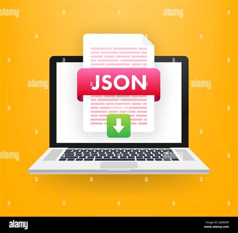 Download JSON Button Downloading Document Concept File With JSON Label And Down Arrow Sign