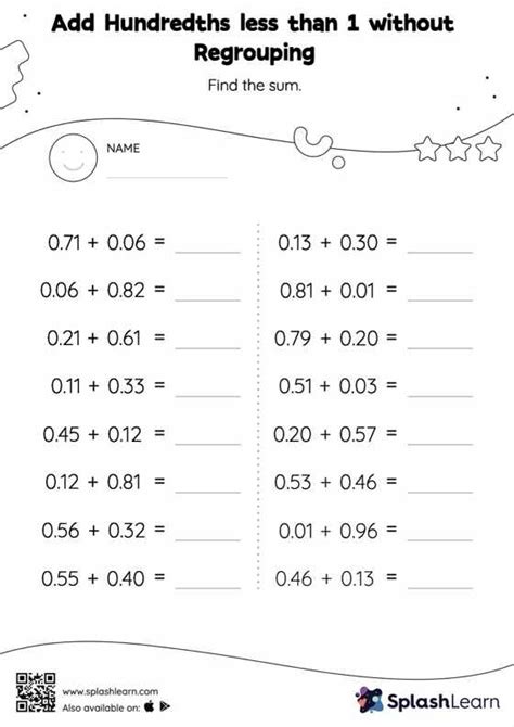 Add Hundredths Less Than 1 Without Regrouping Horizontal Addition
