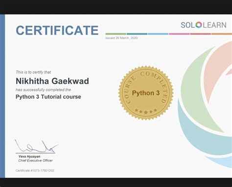 completed certificate on python gaekwad nikhitha