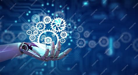 premium photo ai robot hand holding cogwheels business idea with