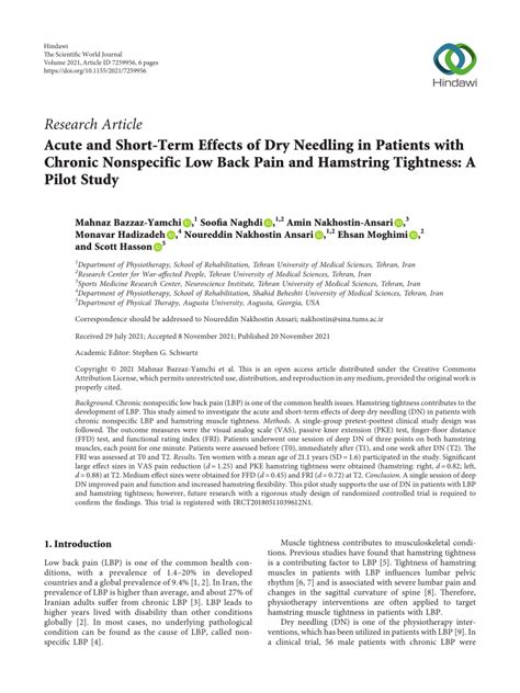 Pdf Acute And Short Term Effects Of Dry Needling In Patients With Chronic Nonspecific Low Back