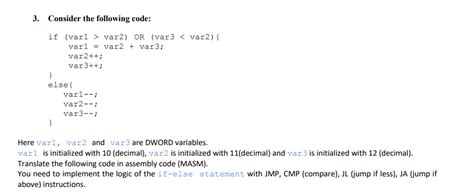 Solved 3 Consider The Following Code If Var1var2 Or