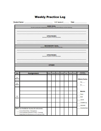10 Weekly Practice Log Templates In Pdf Doc