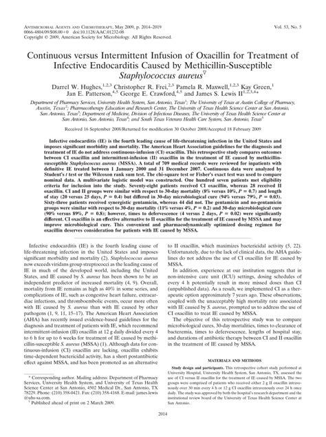 Pdf Continuous Versus Intermittent Infusion Of Oxacillin For Treatment Of Infective