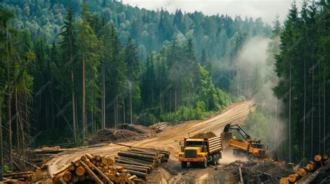 Premium Photo Logging Operation Capture Logging Trucks And Machinery