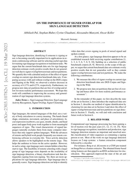 Pdf On The Importance Of Signer Overlap For Sign Language Detection